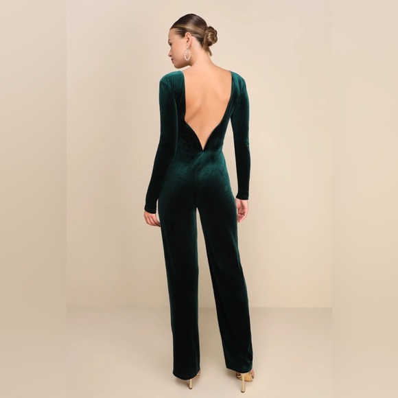 Lulus | Pants & Jumpsuits | Lulus Instant Stunner Emerald Green Velvet Backless Jumpsuit | Poshmark